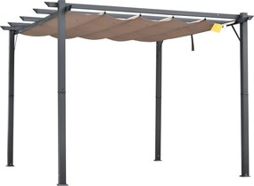 Outsunny Pergola Altán na Terasu s Posuvnou Stříškou, Hliníková konstrukce Tmavě šedá + Kávová hnědá 3x3x2,23 m | Aosom