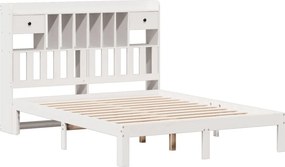 Postel s knihovnou bez matrace bílá 135x190 cm masivní borovice 3322592