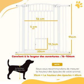 PawHut Rozšiřitelná Bezpečnostní Zábrana pro Psy 76-104 x 95 cm, zábrana na schody a dveře s dvojitým zámkovým systémem, instalace na tlak nebo pomoc…