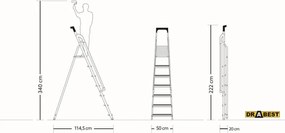 Hliníkové schůdky 7 stupňů s madly DRABEST ALDP+P-7 PRO