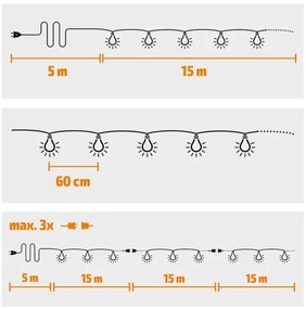 Brilagi - LED Venkovní dekorační řetěz GIRLANDA 25xE12 20m bílá IP44 teplá bílá