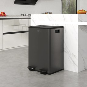 HOMCOM pedálový odpadkový koš se 2 přihrádkami (2×28 l), nerez, vyjímatelné kbelíky, tlumené zavírání, odolný proti otiskům, černý