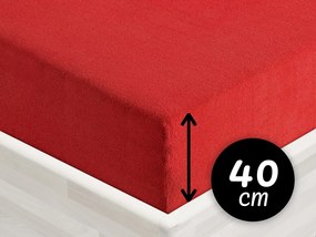 Froté napínací prostěradlo na extra vysokou matraci FR-007 Sytě červené 140 x 200 - výška 40 cm