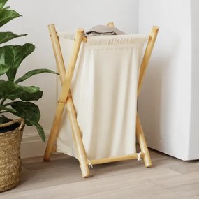 koš na prádlo, x konstrukce, skládací, bambus/látka, 63x41x36 cm, přírodní/krémová, Dekorino KP20260029