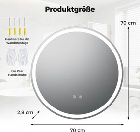 Costway 70 cm kulaté LED osvětlené zrcadlo koupelnové zrcadlo s nastavitelným