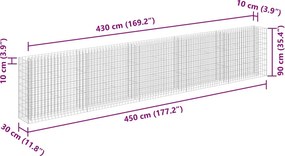 Gabionový vyvýšený záhon pozinkovaná ocel 450 x 30 x 90 cm 145647