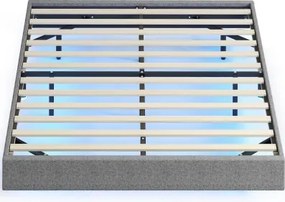 HOMCOM rám postele 140 x 190 cm s LED světly, čalouněný lněný potah, dřevěný lamelový rošt, snadná montáž, šedá
