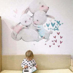 INSPIO Dětské samolepky na zeď - Rodinka zajíčků se srdíčky