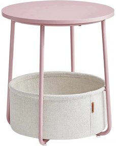 Kulatý příruční stolek s látkovým košíkem, pastelově růžový