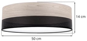 Stropní svítidlo Wood, 1x světle béžová dubová dýha/černé plastové stínítko, (bílé plexisklo), (fi 50cm)