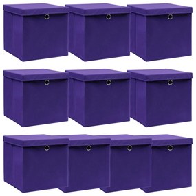 Úložné boxy s víky 10 ks fialové 32 x 32 x 32 cm textil 288356