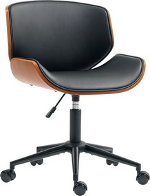 HOMCOM mid-century kancelářská židle bez područek — ergonomická, výškově nastavitelná, 360° otočná, PU, černá a ořech | Aosom