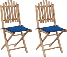 vidaXL Skládací zahradní židle s poduškami 2 ks bambus [3063997] Barva: Modrá