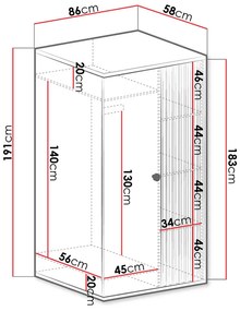 Dvoudveřová šatní skříň 86 cm ORURO - dub artisan / černá