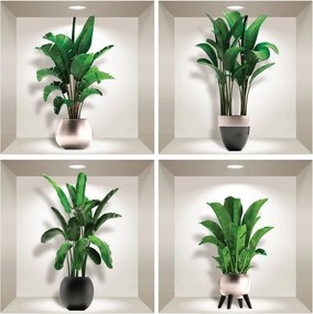 Sada 4 3D samolepek na zeď Ambiance Exotic Palm Leaves