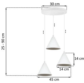 Závěsné svítidlo Soho, 3x bílé kovové stínítko, (fi 14cm),