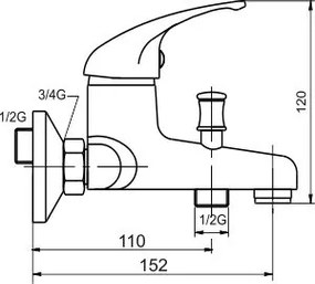Novaservis Metalia 55 Vanová baterie bez příslušenství 100 mm, chrom, 55024/1,0