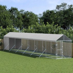 Venkovní psí kotec se střechou stříbrný 2 x 14 x 2,5 m ocel 3190493