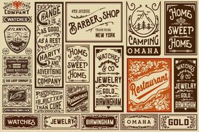 DIMEX | Samolepicí vliesová fototapeta na zeď Staré reklamní plakáty MA-5-2108 | 375 x 250 cm | béžová, oranžová, hnědá