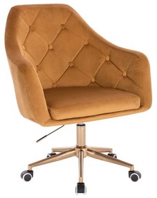 LuxuryForm DESIGN Otočné křeslo ANDORA VELUR na zlaté podstavě s kolečky - medové