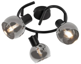 Stropní svítidlo ve stylu Art Deco černé s kouřovým sklem 3-světelné kulaté - Vidro