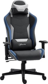 Ergonomická herní židle Vinsetto s opěrkami, opěrkou hlavy, nastavitelnou výškou a sklápěcí kancelářská herní židle v lněné tkanině s houpací funkcí a