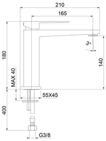 Sapho Sapho, LATUS stojánková umyvadlová baterie bez výpusti, výška 180mm, chrom, 1102-74