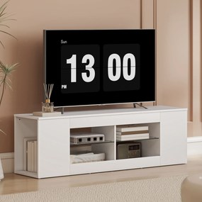 HOMCOM 140 cm TV stojan, televizní komoda, 6 přihrádek, 2 skleněné police, dřevotříska, bílá