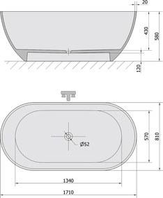 Polysan Reduta vana volně stojící 171 x 81 cm litý mramor šedá mat 71842.31