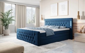 Boxspring postel QUEEN s úložným prostorem, LED a USB, samet Velikost postele: 140 × 200 cm, Barvy sametu: Modrý samet, Výběr matrace: Taštičková…