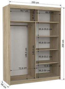 Šatní skříň s posuvnými dveřmi Bario - 150 cm Barva: dub Sonoma
