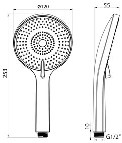 Sapho Ruční masážní sprcha, 3 režimy sprchování, průměr 120 mm, ABS/černá mat SK879B