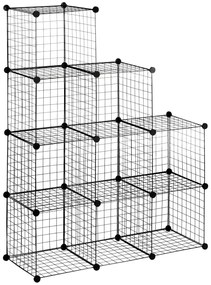 HOMCOM Regálový systém DIY z ocelového drátu, 9 přihrádek na boty, černý, do obývacího pokoje, 35x35x35cm, prostorově úsporný a moderní | Aosom.de