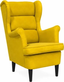relaxační křeslo, ušák, dřevo/kov/samet, 102x75x85 cm, nohy tmavé/hořčicově žlutá, Dekorino KR20260120