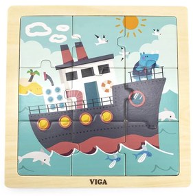 Dřevěné puzzle pro nejmenší Viga 9 ks Loď Barva: multicolor