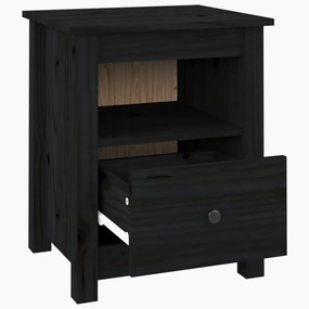 Noční stolek černý 40 x 35 x 49 cm masivní borové dřevo