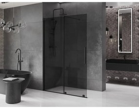 Mexen Velar, sprchová zástěna s posuvnými dveřmi Walk-in 130 x 200 cm, 8mm šedé sklo, černá matná, 871-130-000-43-70