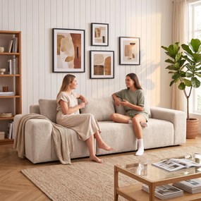 HOMCOM 3-místná pohovka z čenilu 320 cm, modulární pohovka, extra široký sedák a opěrky rukou, plně stlačená, béžová