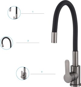Gamma Flex 2000, stojánková dřezová baterie s flexibilním ramenem, černá-grafitová, GMA-BFX-2000GM