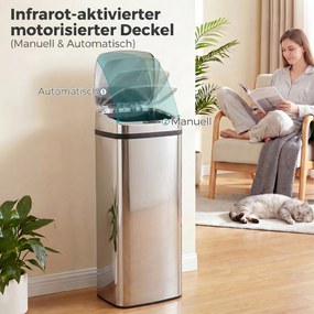 HOMCOM Automatický odpadkový koš se senzorem Odpadkový koš kuchyňský nerez 50/68L Stříbrná (50L) | Aosom