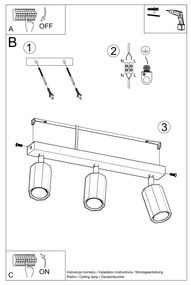 Bodové svítidlo Zeke, 3x dřevěné stínítko, (možnost polohování)