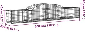 Klenuté gabionové koše 4 ks 300x50x40/60 cm pozinkované železo 3146649