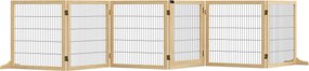 PawHut Nastavitelná bezpečnostní brána pro psy s nohama 432 x 70 cm dřevěná bariéra pro psy skládací brána pro schody, dveře, chodby, 6 panelů, přírod