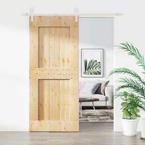 Posuvné Dveře S Kováním 90 X 210 Cm Masivní Borové Dřevo