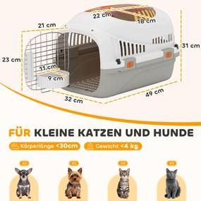 Přepravní box Přepravní box pro kočky Miniaturní psi do 4 kg Přepravní box pro psy s otevírací stříškou Miska na krmivo 49x32x31cm Světle šedý