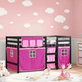 vidaXL Dětská patrová postel se závěsy 80 x 200 cm borovice [3283812] Barva: Růžová