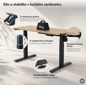 Elektrický stůl s regulací výšky ergonomický antracitový/dub sonoma,1200x600 mm: ARIA