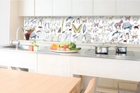 DIMEX | Fototapeta do kuchyně Sbírka zvířat KI-350-185 | 350 x 60 cm | bílá, šedá, modrá