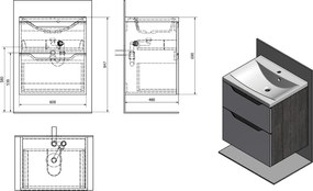 Sapho Wave WA065 umyvadlová skříňka 60 x 65 cm bílá / dub stříbrný