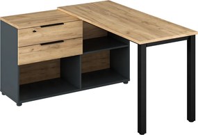 Rohový PC stůl, grafit/dub artisan, KLAUDIUS TYP 8